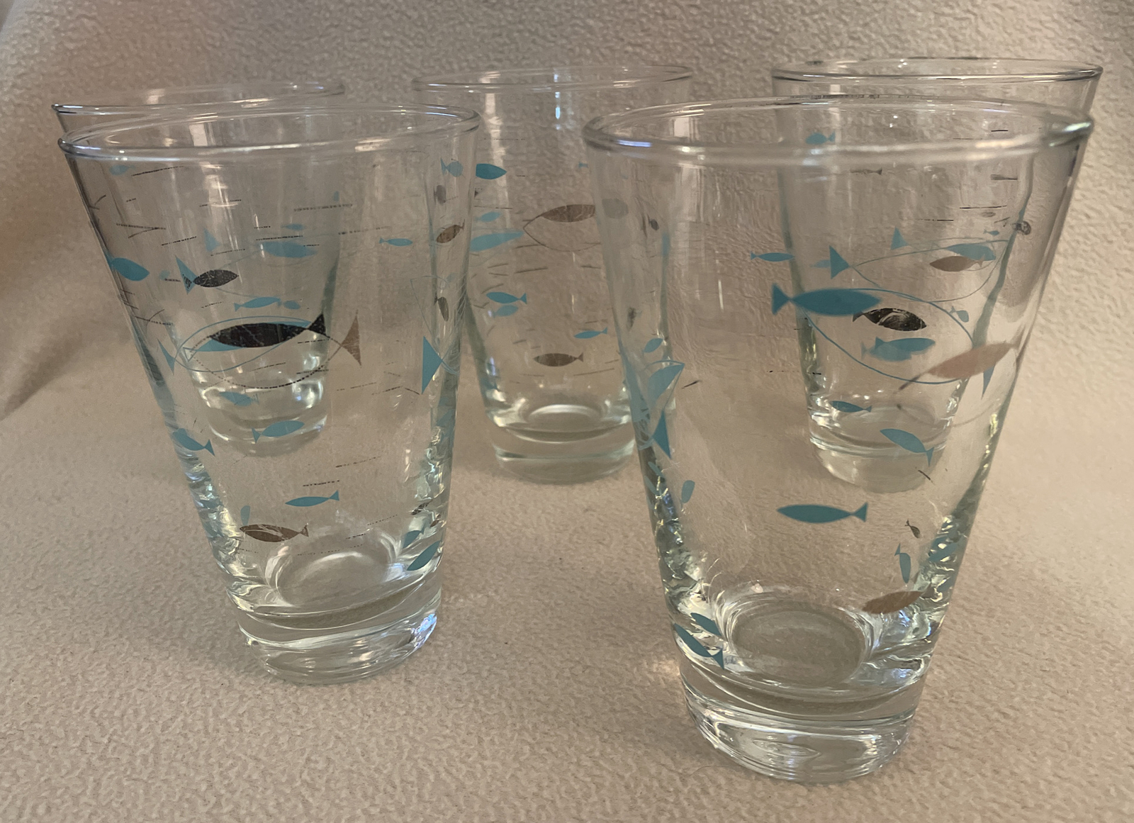 RARE Lot of 5 Libbey Mediterranean Atomic Fish Highball Glasses MCM ...