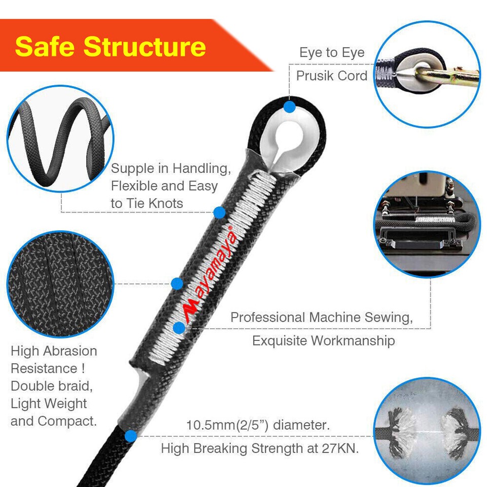 30KN Climbing Carabiner Locking + Prusik Rescue Rope Safety Rappelling ...
