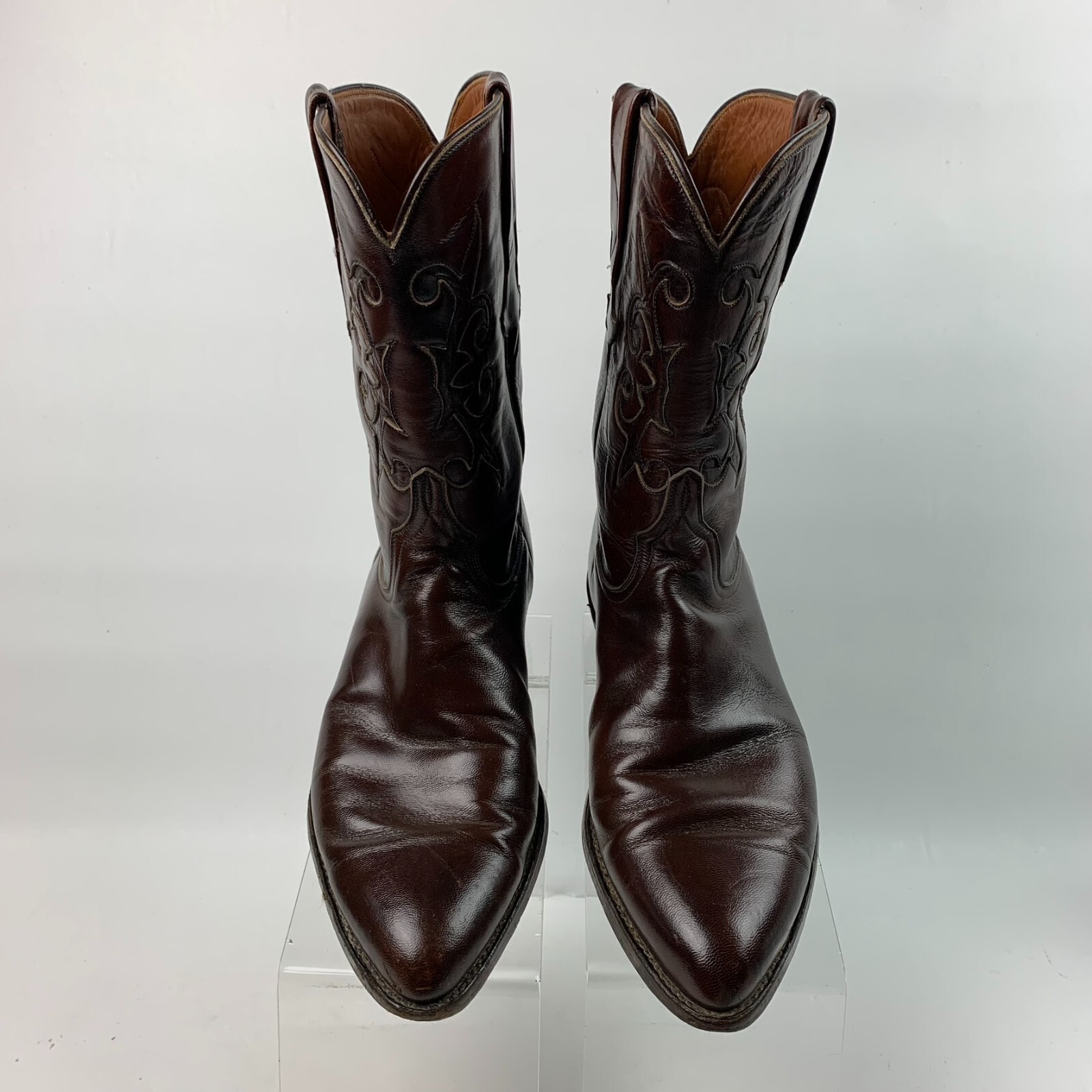 Lucchese Western Cowboy Boots Brown Leather Pointed T… - Gem
