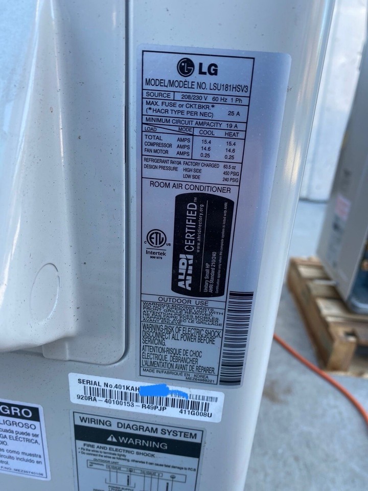 LG High Efficiency Inverter - 18,000 BTU - Mini Split Outdoor Condenser ...