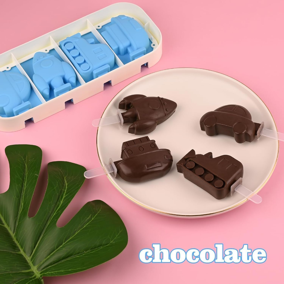 2 Pack Silicone Popsicle Molds with Lids, 4-Cavity Mini Ice Cream Molds ...