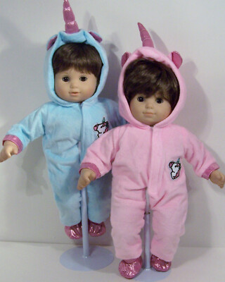 Pink Blue Unicorn Pajamas &Slippers Doll Clothes For 15” Bitty Baby ...
