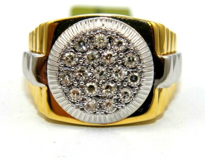 Natural Round Diamond Cluster Bezel Men's Signet Ring 14k Yellow Gold ...