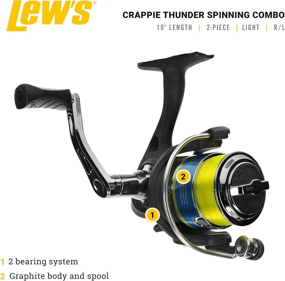 Crappie Thunder 10ft Graphite Spinning Rod & Reel Combo - Right or Left ...