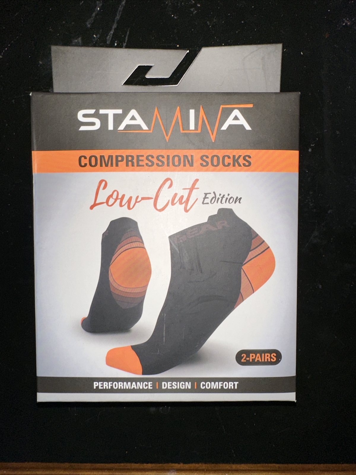 Stamina low cut Compression Socks S/M black with orange toe and heal | eBay