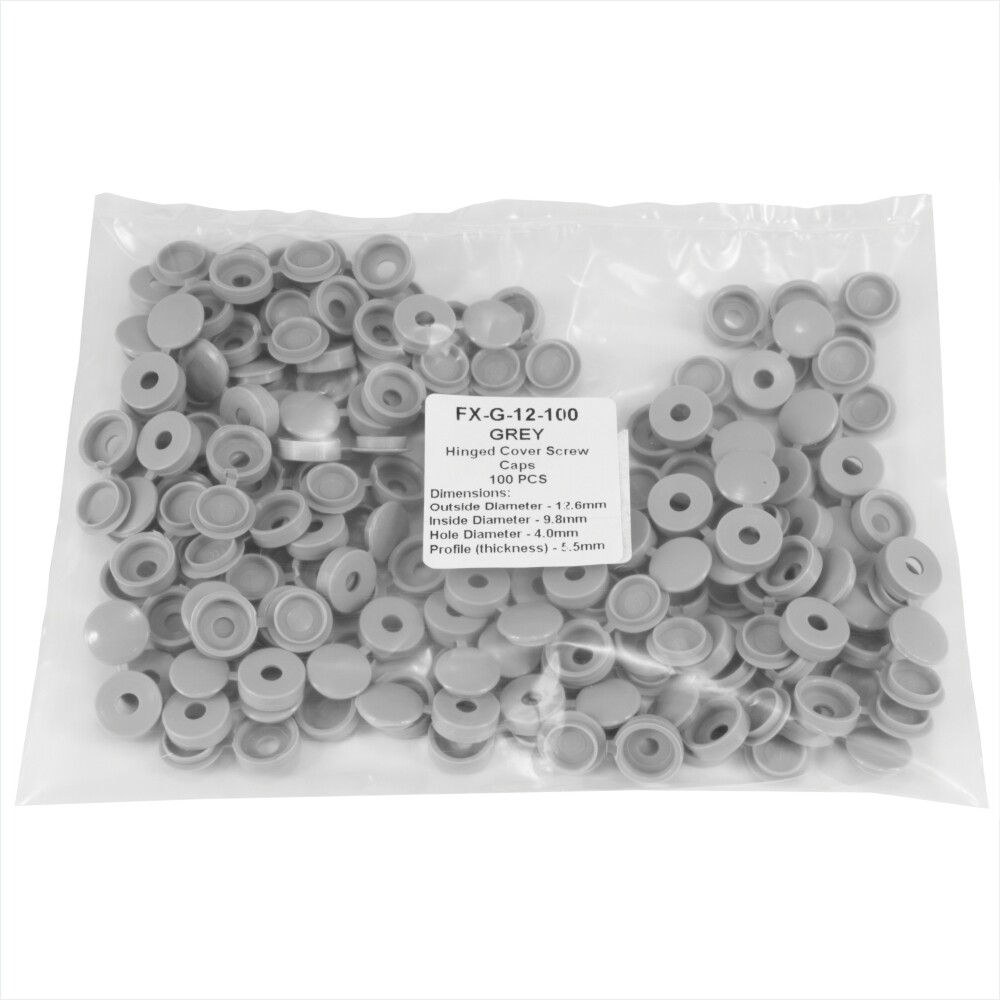 SMALL LIGHT GREY PLASTIC SCREW COVER CAPS HINGED FOLD OVER SIZE 6g/8g ...