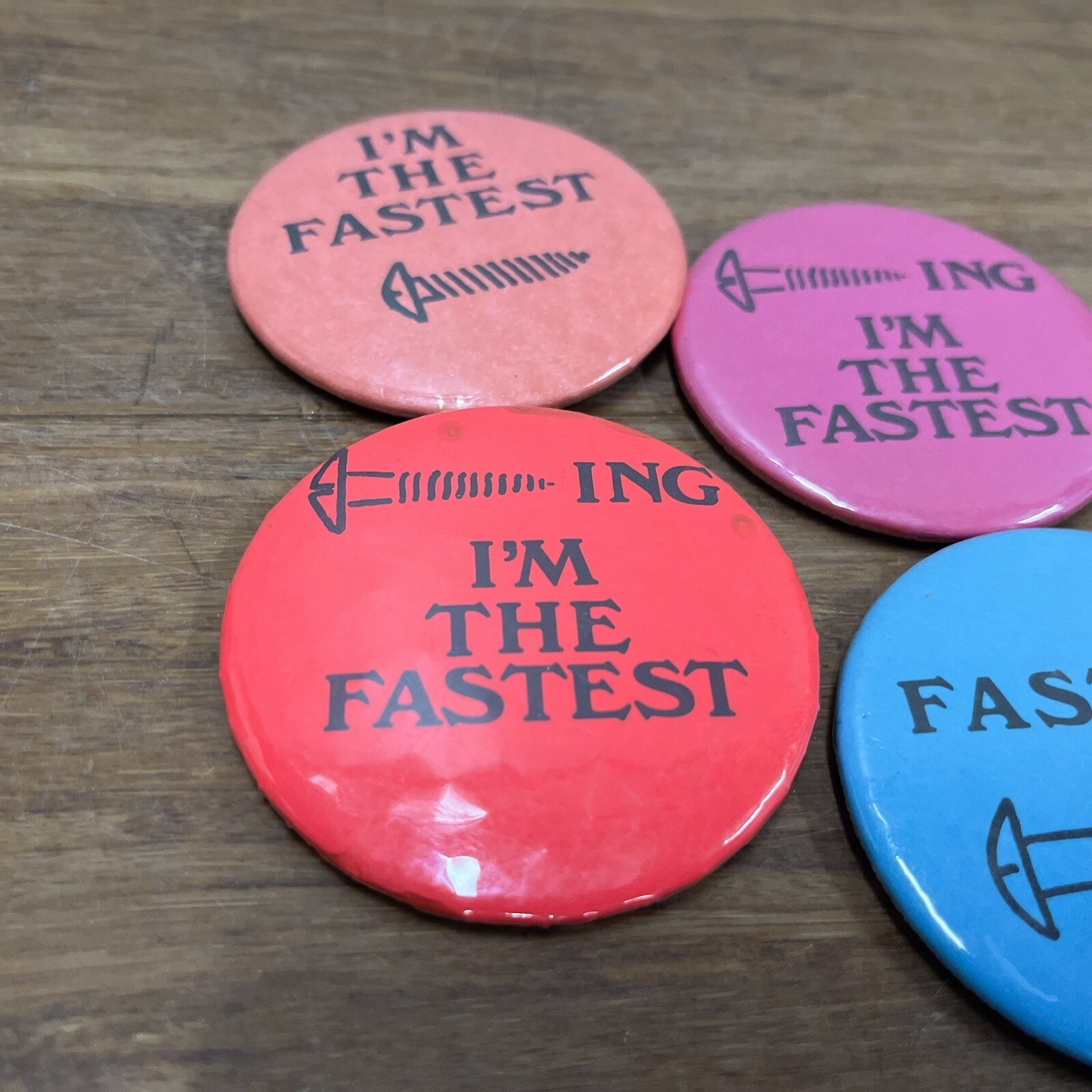 Vtg 1980s lot of 4 pinback pins buttons funny humorous Gag Bag Fastest ...