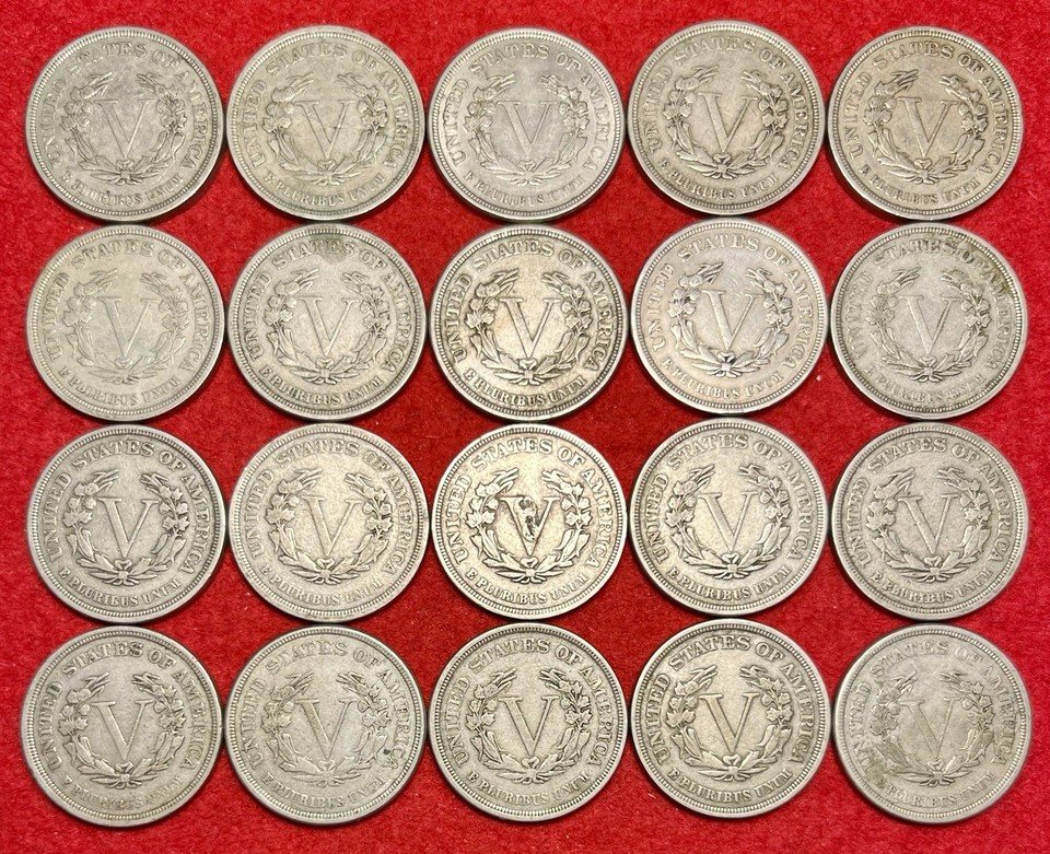 (20) 1883 Liberty Head V Nickels W/O Without Cents 1/2 Roll 5C US ...