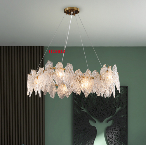Luxury Round Crystal Light Leaves LED Glass Chandelier Gold Ceiling ...
