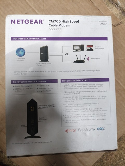 NETGEAR CM700-1AZNAS DOCSIS 3.0 Cable Modem 32x8 for Xfinity by Comcast ...