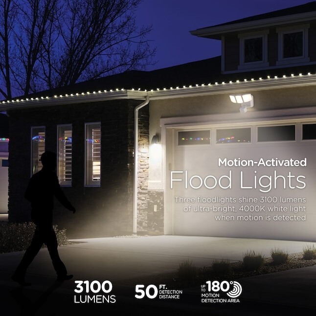 180-Degree 3100 Lumen Outdoor LED Motion Security Flood Light - White ...