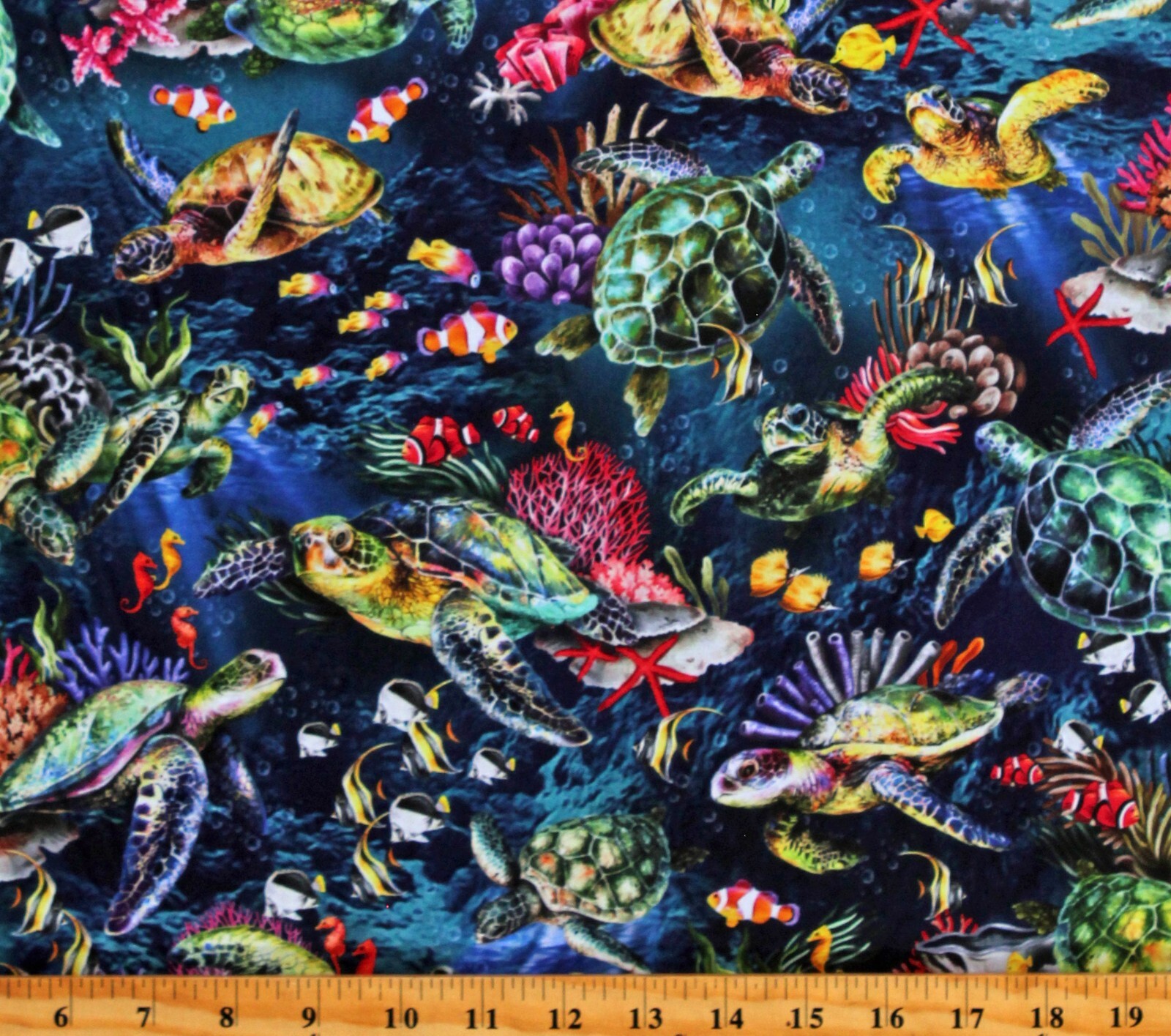 Cotton The Reef Sea Turtles Ocean Animals Fabric Print by the Yard D690 ...
