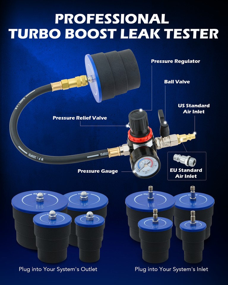 OMT 10pc Turbo System Leakage Tester Kit Turbo Boost Air Pressure Leak ...