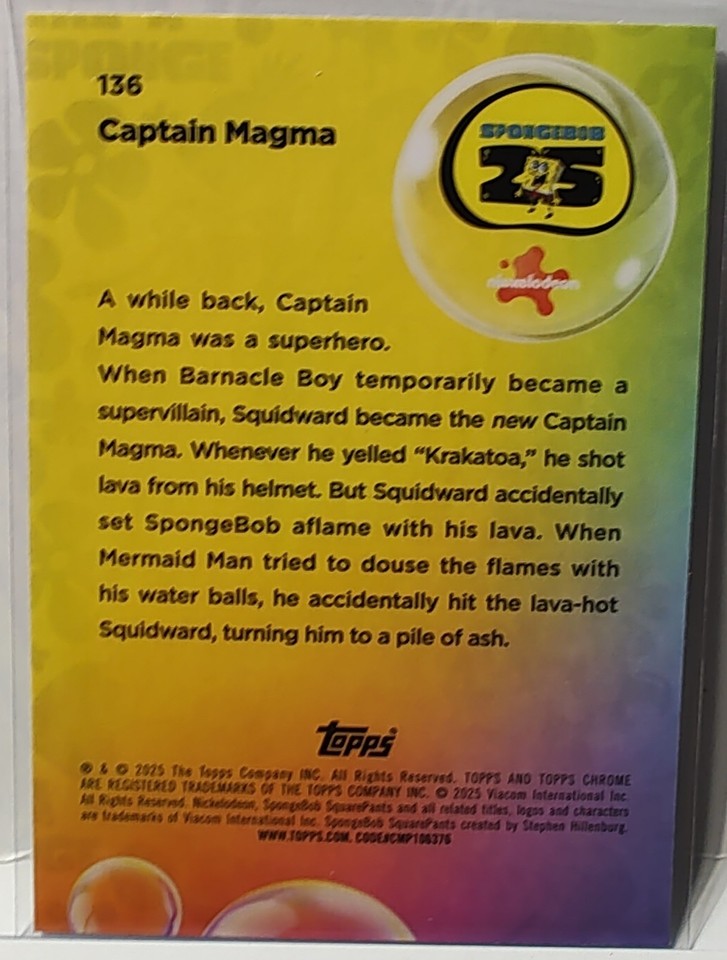 2025 TOPPS Chrome SpongeBob Squidward As Captain Magma Wave Refractor ...