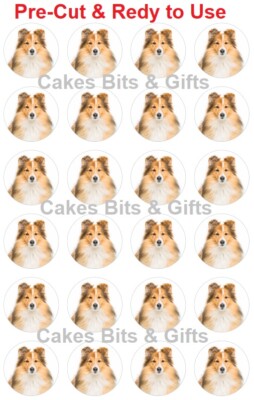 24x SABLE SHELTIE DOG Edible Wafer Cupcake Toppers PRECUT Ready2Use ...