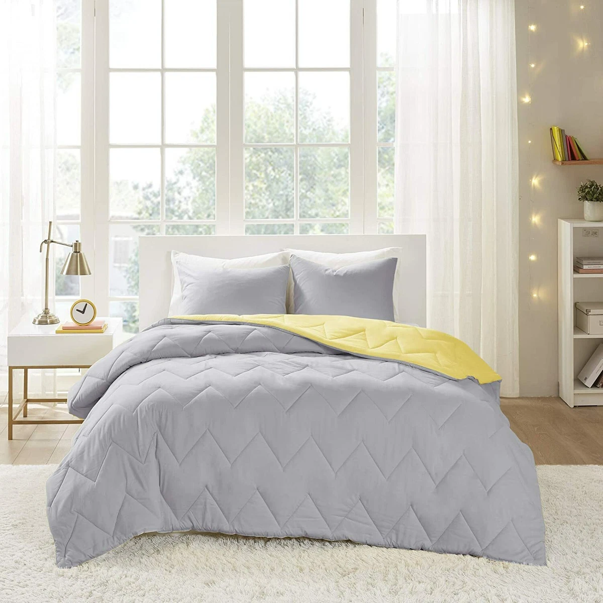 Gray And Yellow Chevron Bedroom