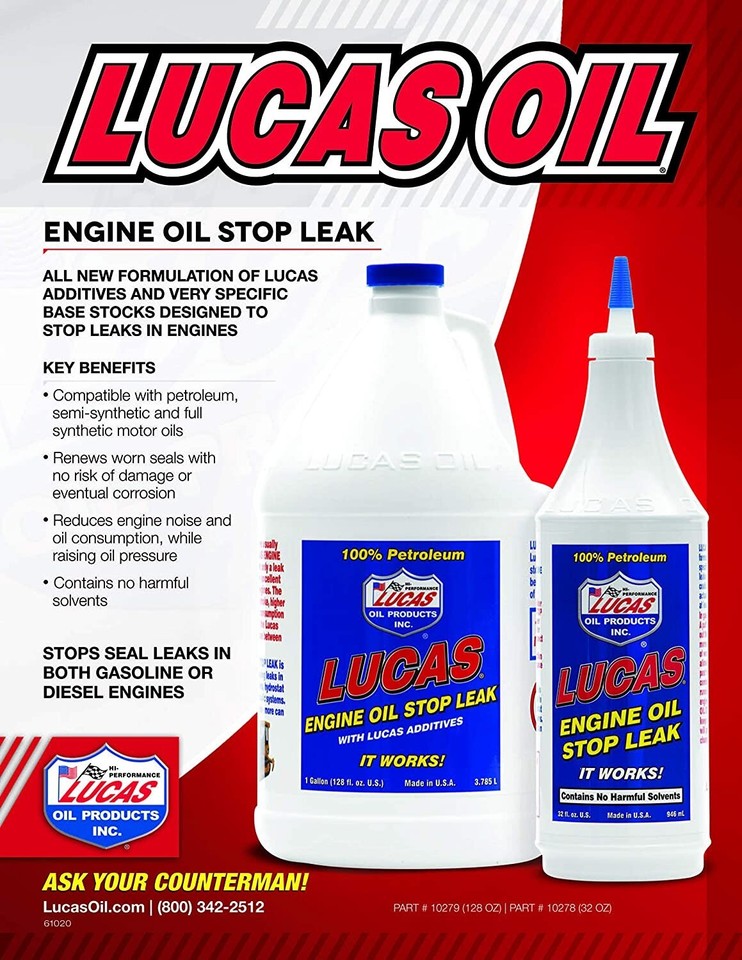 Lucas Oil 10278 Engine Oil Treatment Stop Leak Sold Individually - 1 qt ...