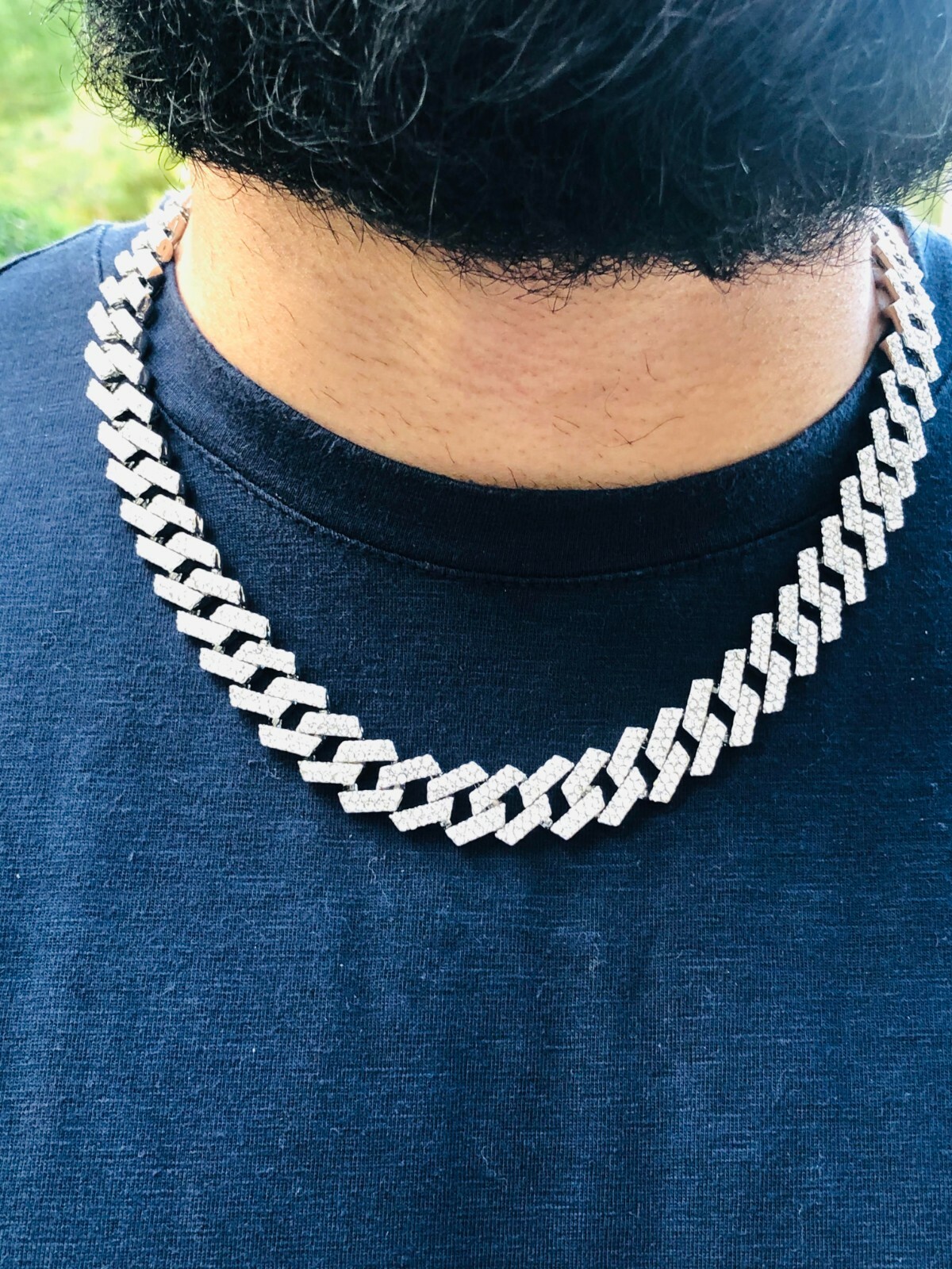 Men's Ice ice out Miami Cuban Link Chain 14k Rhodium Finish Bling ...