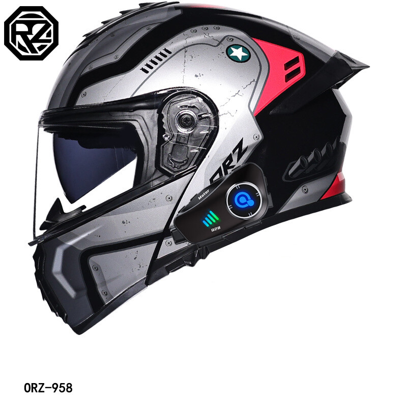 Built-in Bluetooth Motorcycle Flip up dual lens Helmet Motorbike ...