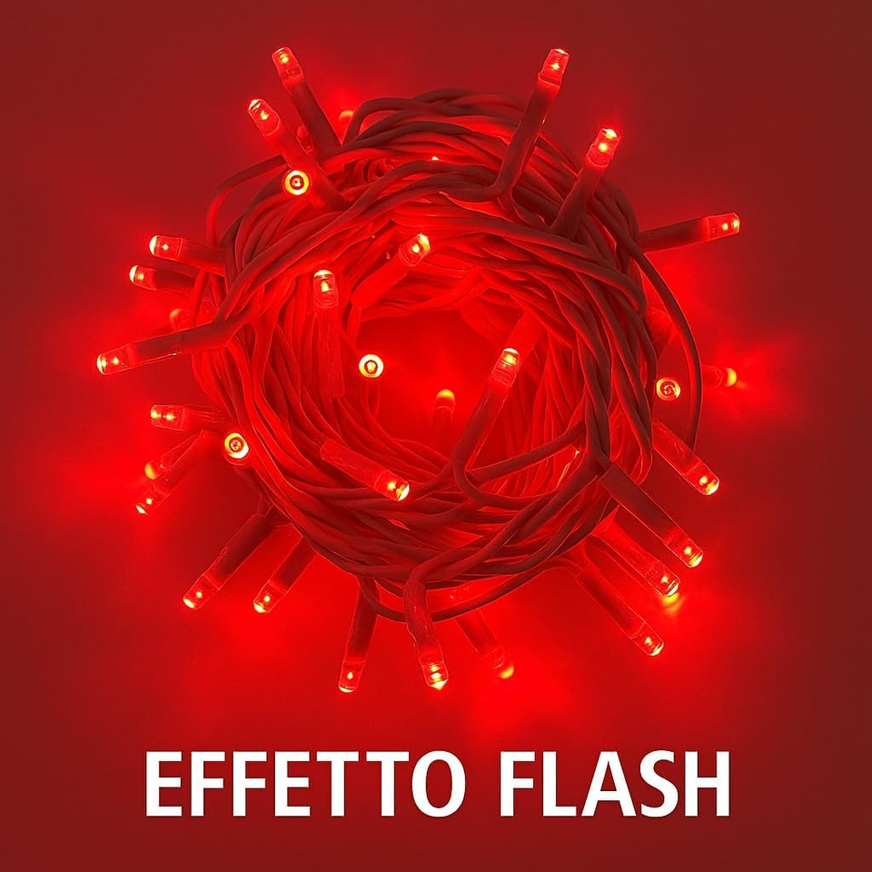 Catena Luminosa 300 LED, 30Mt, Luce Rosso, Cavo Bianco, IP65 ...