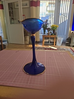 Delicate Penco Flame Glow Hand Blown Cobalt Blue Gilded Art Glass ...