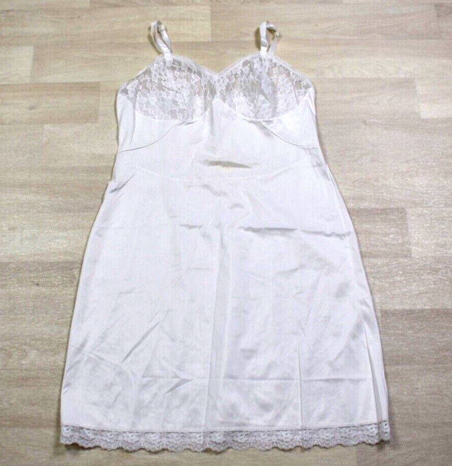 70s Sears Nylon Full Slip White Lace Trimmed VTG Lin… - Gem
