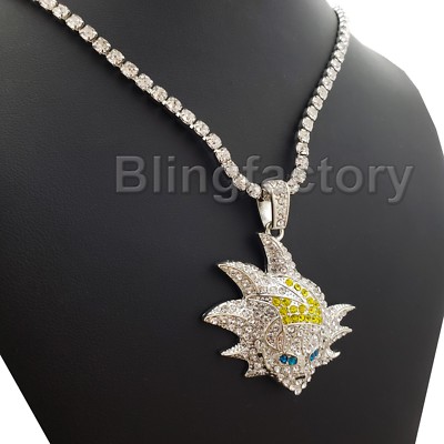 Hip Hop Son Goku Pendant & Iced 1 Row Diamond Tennis Choker Chain ...