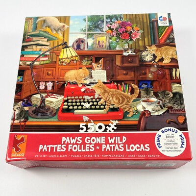 Puzzle KITTENS IN THE OFFICE Paws Gone Wild Cats 550 Pcs. Jigsaw ...