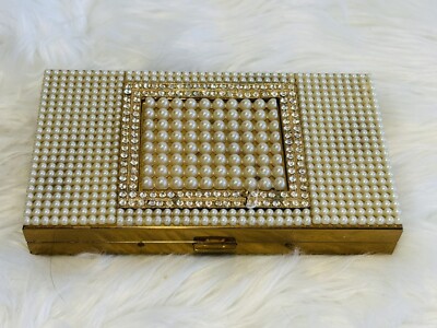 Vintage Powder Mirror Compact Jeweled Top Dorset Fifth Ave Metal Makeup ...