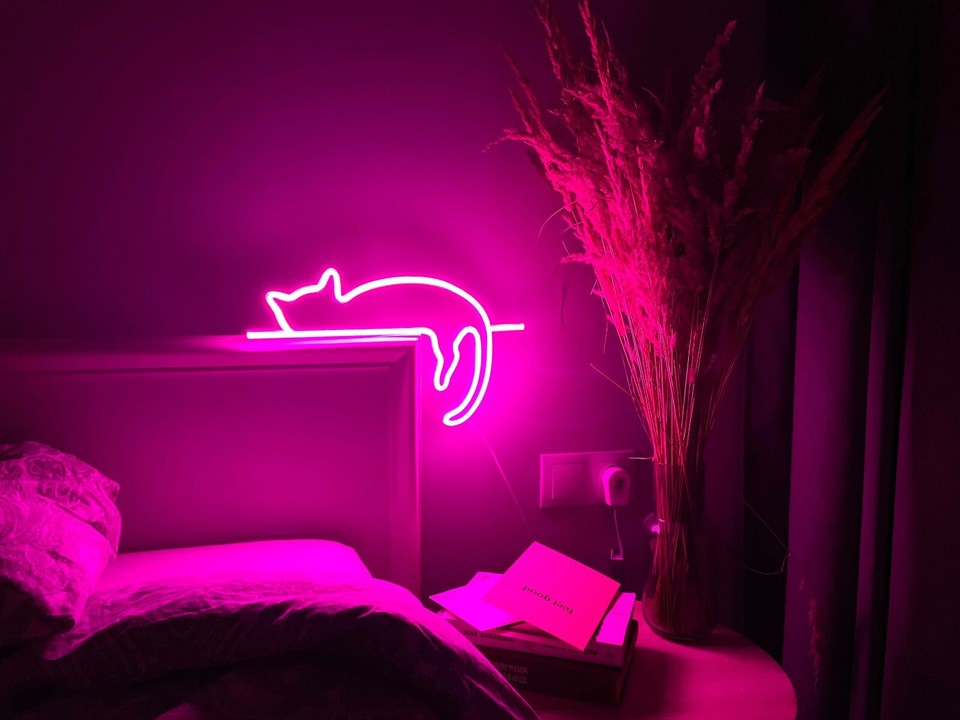 cat neon sign art decor Neon light wall art signs cute cat decor, gift ...