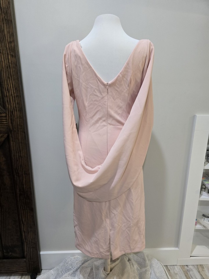 Betsy & Adam Cape Sleeve Crepe Sheath Midi Dress NWT size 8 Blush Pink ...
