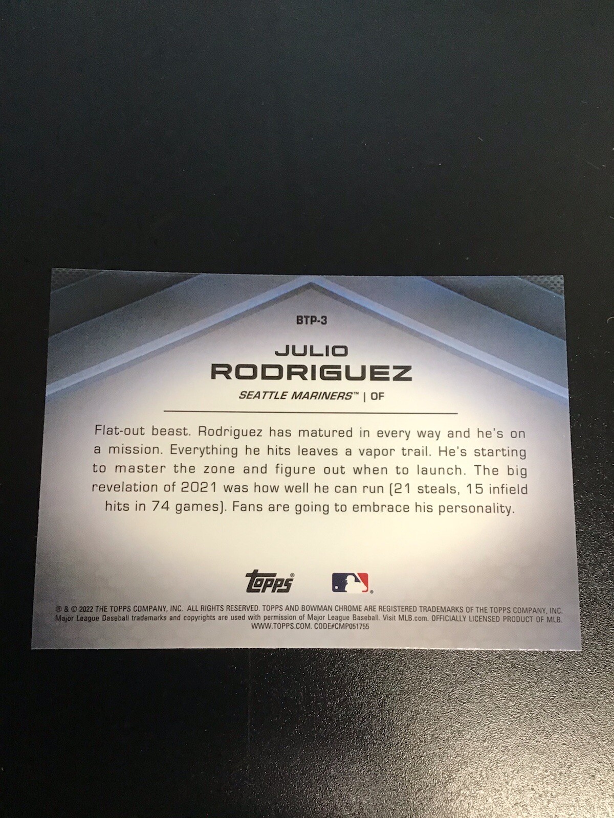JULIO RODRIGUEZ ROOKIE CARD Seattle Mariners Baseball 2022 BOWMAN ...