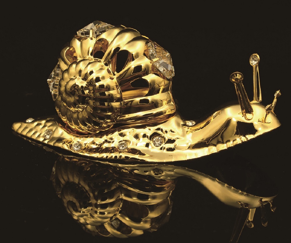 24K GOLD PLATED SNAIL ORNAMENT FIGURINE STUDDED WITH SWAROVSKI CRYSTAL ...