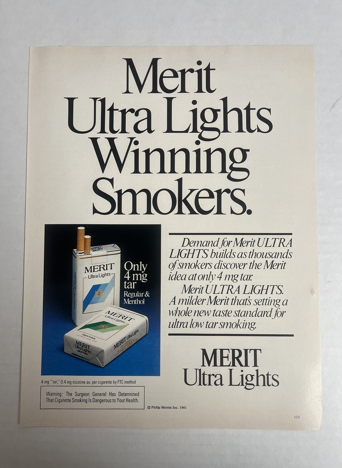 1981 Merit Ultra Lights Cigarettes Print Ad Winning Smokers A Milder ...