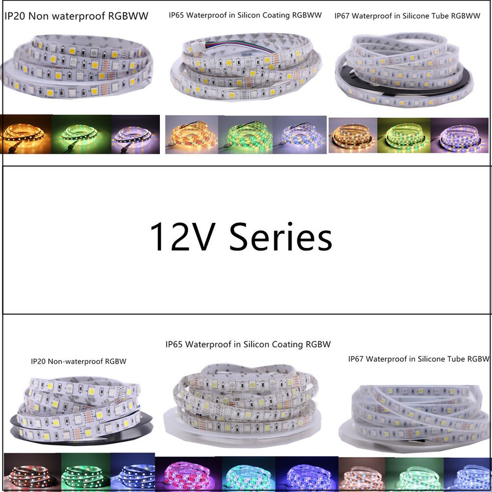 SMD 5050 RGB CCT LED Strip Waterproof DC 12V 24V CCT RGBW/WW string ...