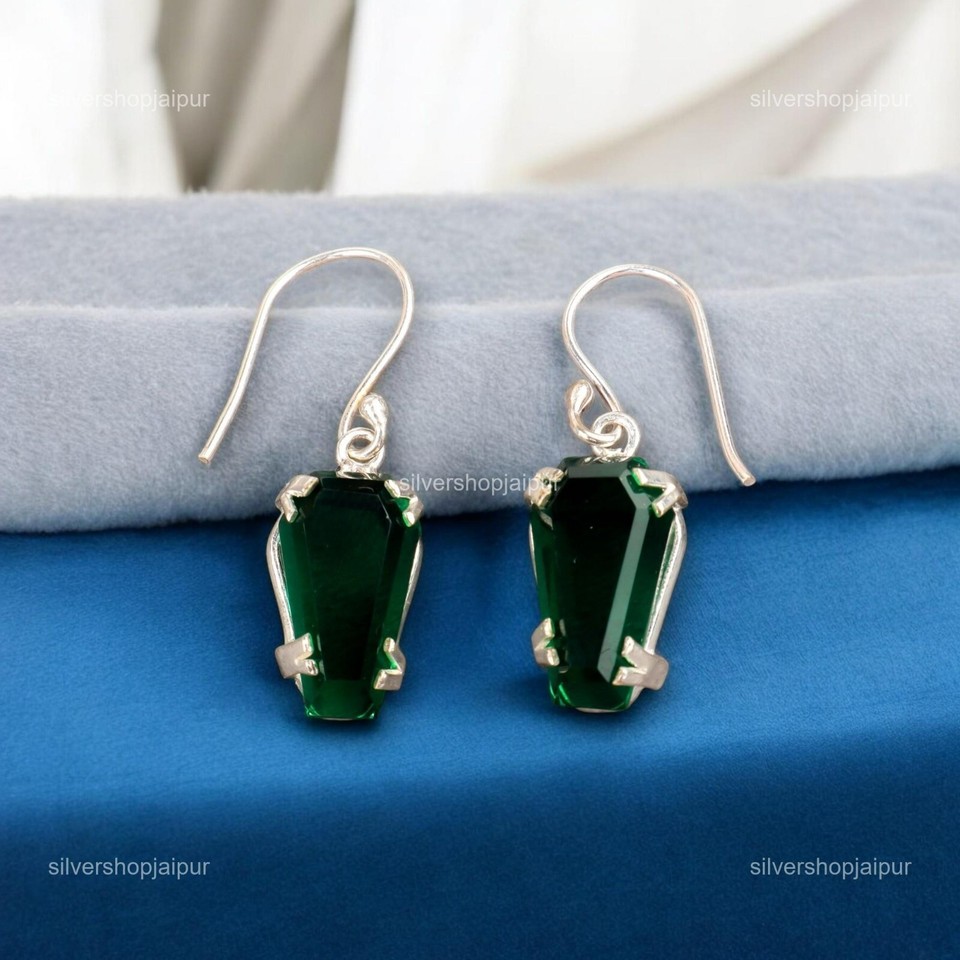 Green Emerald Gemstone Hook May Birth Dangling Earrings Jewelry 925 ...