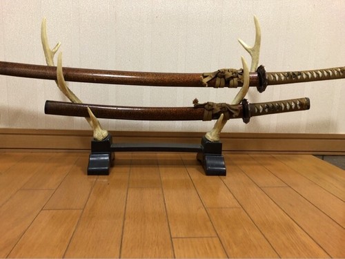 antique japanese samurai sword set Tachi Wakizashi Deer antlers ...