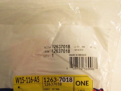 GENUINE OEM ACDelco 12637018 ENGINE INTAKE MANIFOLD GASKET SHIPS OUT ...