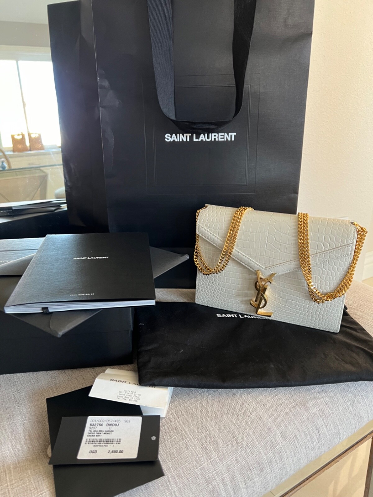 YSL Saint Laurent MNG Cassandra Crocodile Embossed Bag - Coco Print ...