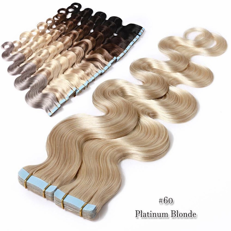 Thick Wave Tape In Skin Weft Remy Human Hair Extensions Full Head 10/20 ...
