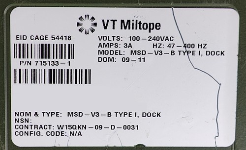 VT Miltope MSD-V3-B Type 1, Dock EID Cage 54418 715133-1 No Hard Drive ...