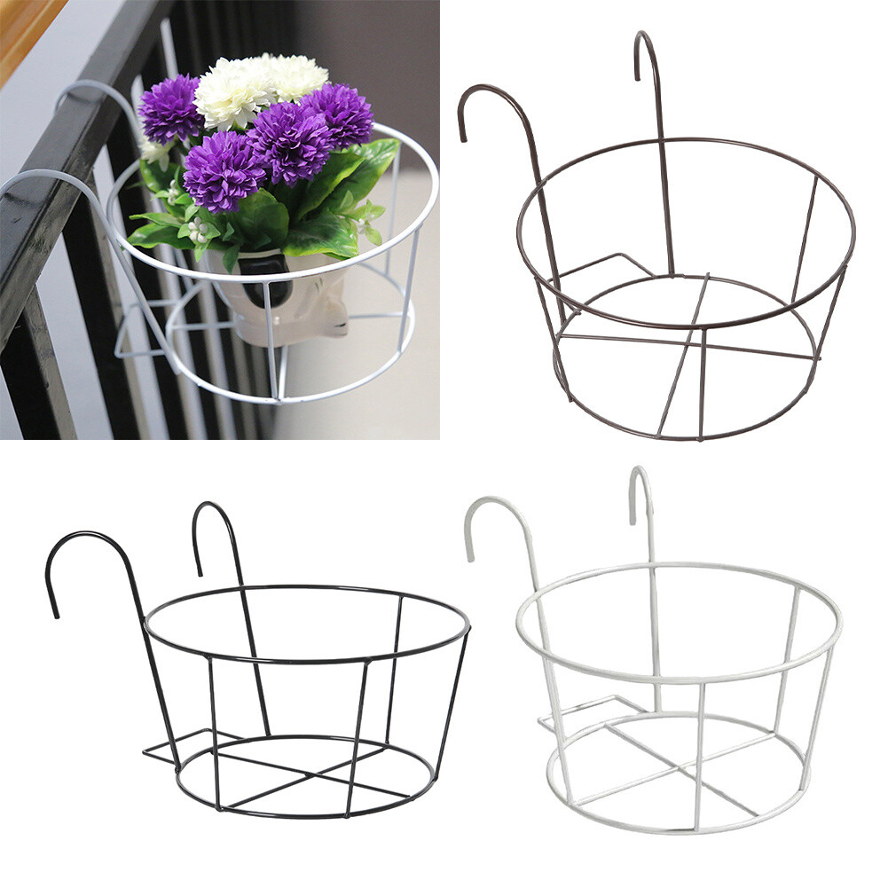 Balcony Hanging Flower Rack Railing Planter Succulent Round Baskets ...