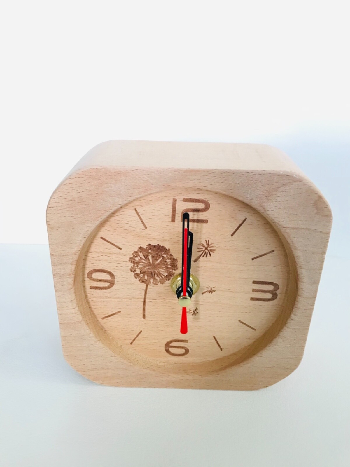 Wooden Desk & Table Analog Clock Pine Looks Square (Battery Operated ...