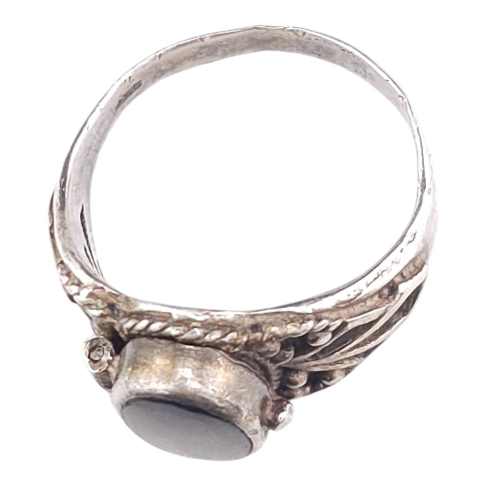Vintage 925 Sterling Silver Poison Ring Black Onyx Cabochon Locket Size ...