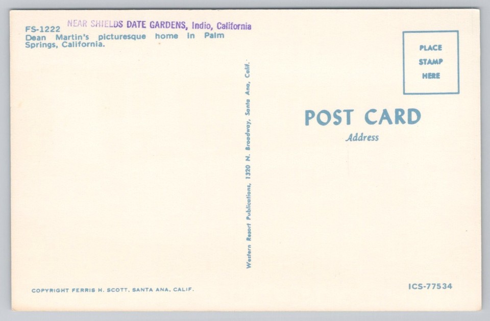 Dean Martin's Palm Spring California Home Postcard #0871 | eBay