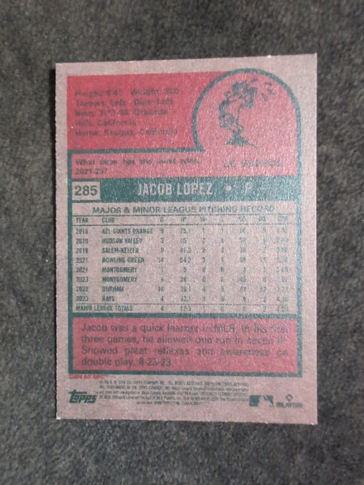 2024 Topps Heritage #285 Jacob Lopez RC Tampa Bay Rays Baseball Card | eBay