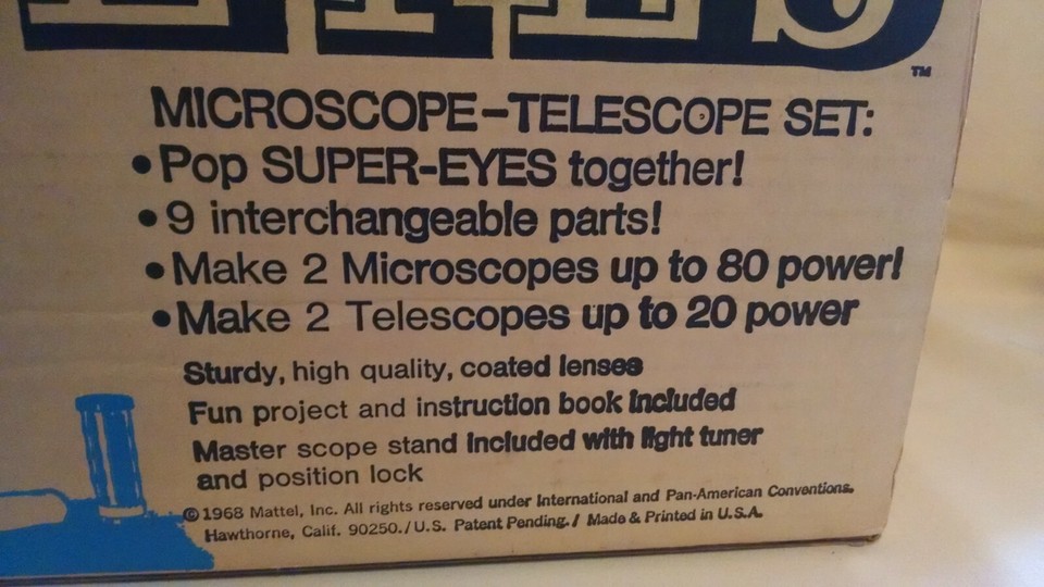 SUPER EYES MICROSCOPE TELESCOPE SET MATTEL TOYMAKERS 1968 #5703 MISSING ...