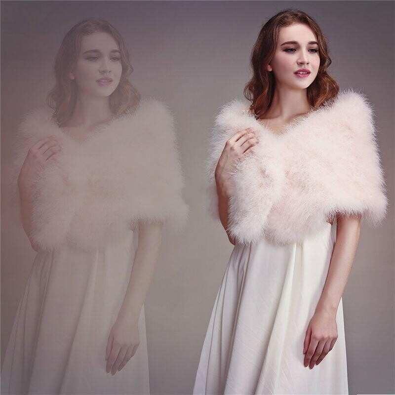 Casual Solid Ostrich Feather Shawl Wrap Bride Wedding Stole Turkey Fur ...