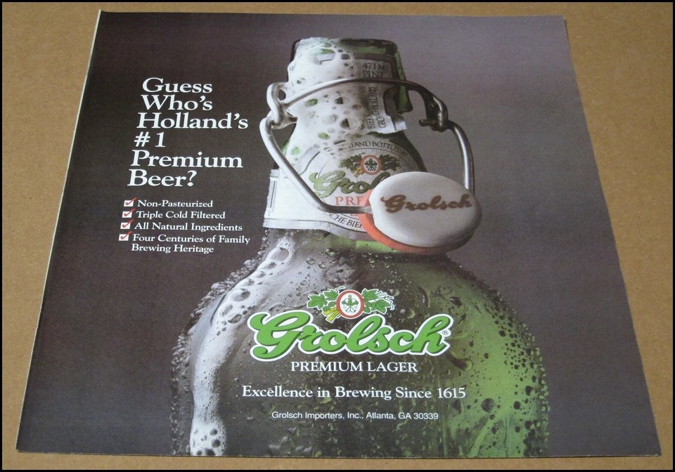 1996 Grolsch Dutch Beer Print Ad Advertisement 10" x 12" Vintage ...