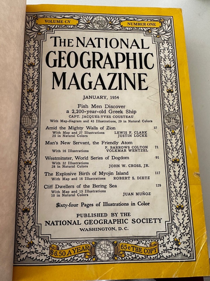 National Geographic Magazine INDEX January to June 1954 Vol 105 ...